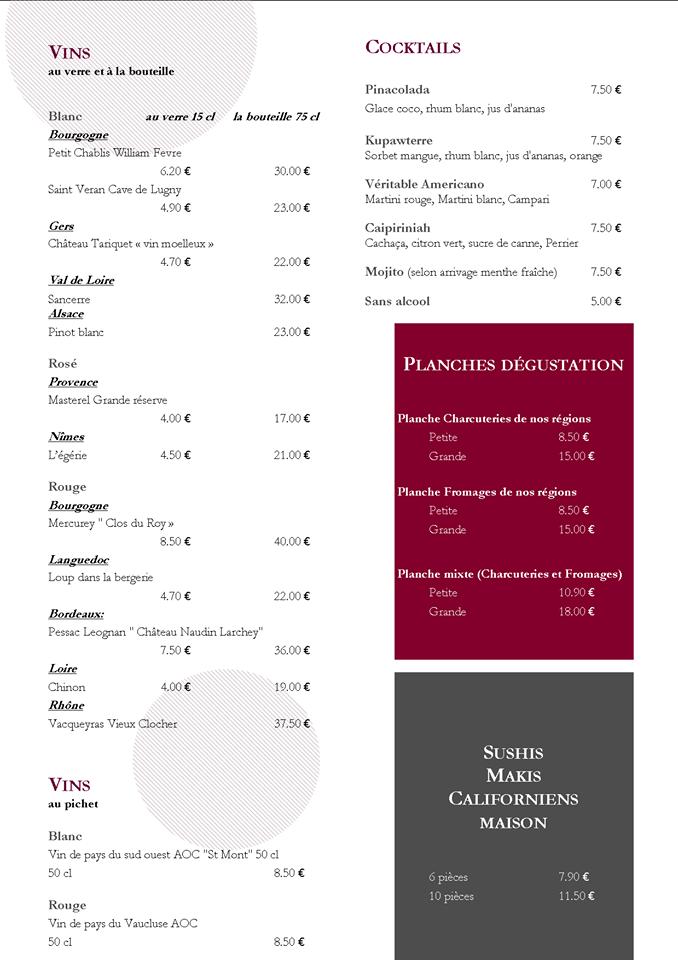 Menu at Côté Parc restaurant, Vittel, 36 avenue Bouloumie