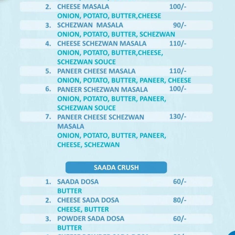 Menu at Dosa Crush, India