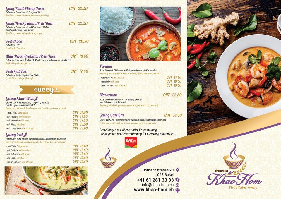 Menu at Khao Hom Thai Restaurant/Take Away, Basel