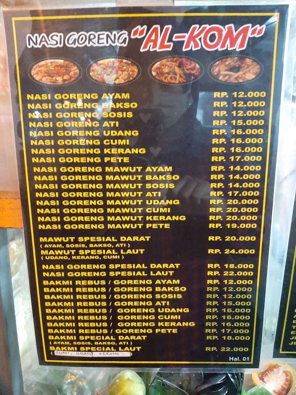 Menu at NASI GORENG ALKOM restaurant, Purwokerto