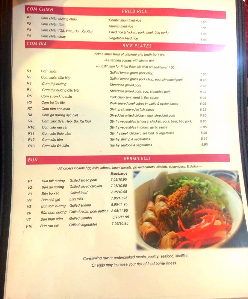 Menu at Pho Da Cao restaurant, Tulsa