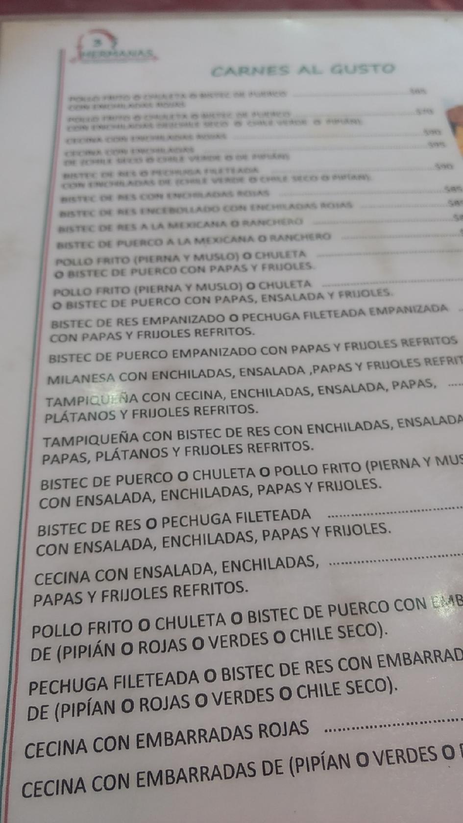Menu at Restaurante Las Tres Hermanas, Gutiérrez Zamora