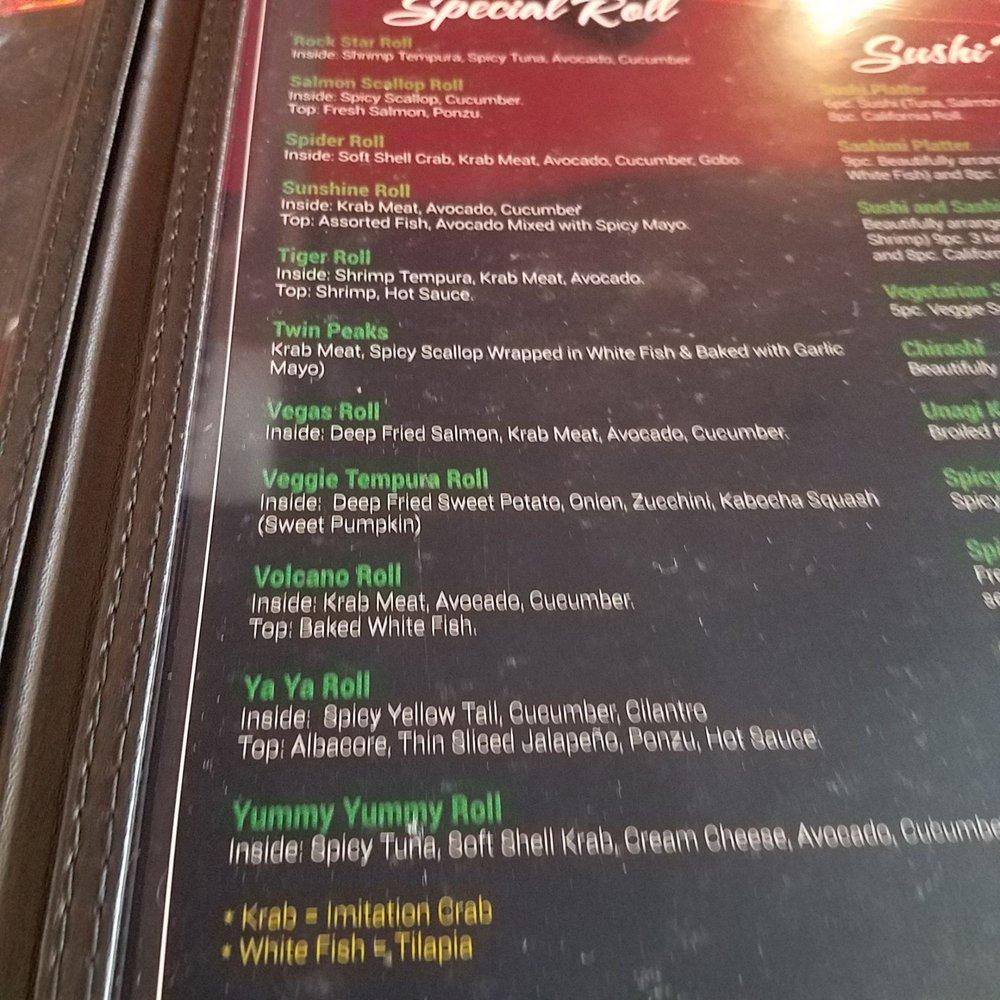 Menu at Samurai Sushi Bar, Hanford