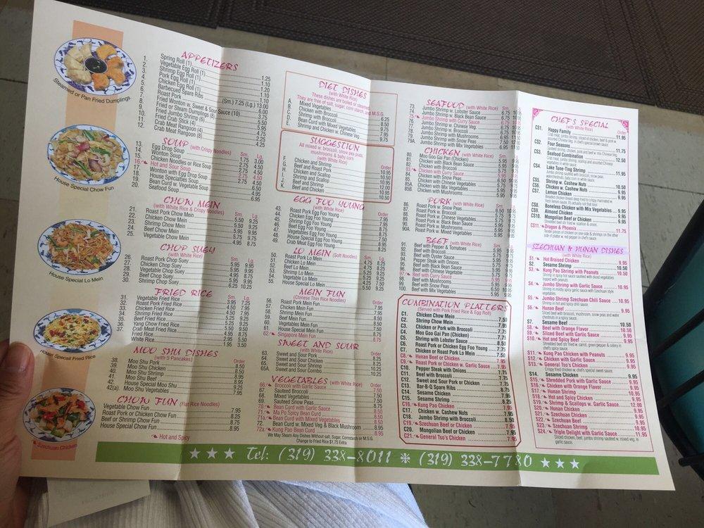 Menu at Taste of China Chinese Restaurant, Iowa City, S 1st Ave