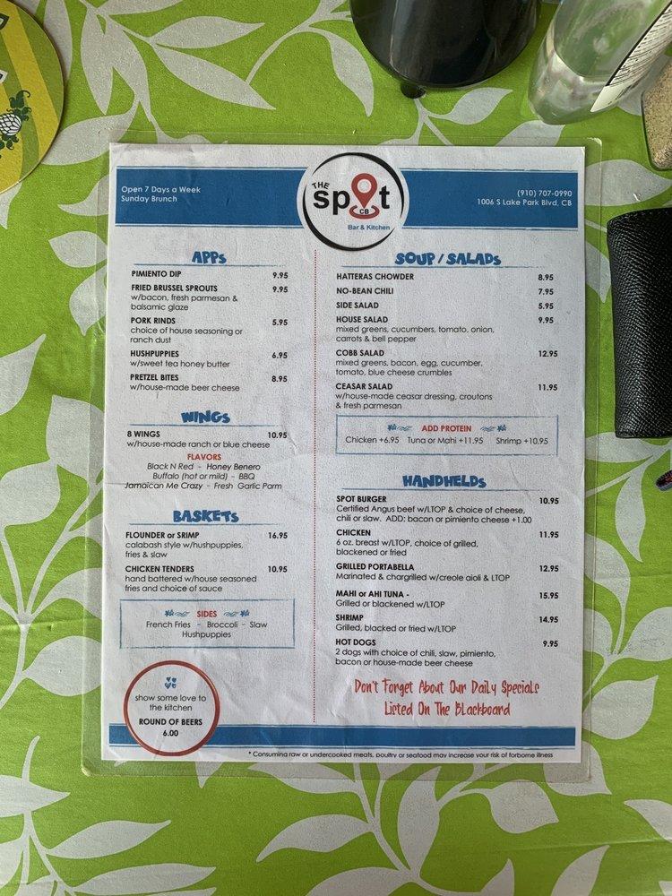 Menu at The Spot Bar & Kitchen, Carolina Beach