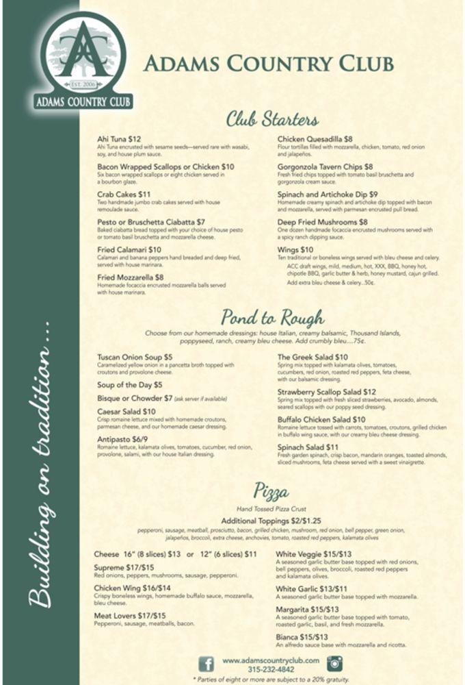 Menu at Adams Country Club, Adams, US-11
