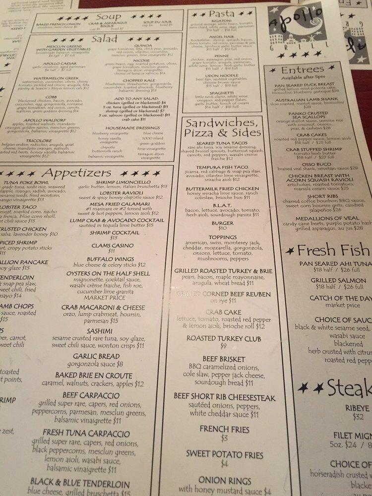 Menu at Apollo Grill pub & bar, Bethlehem