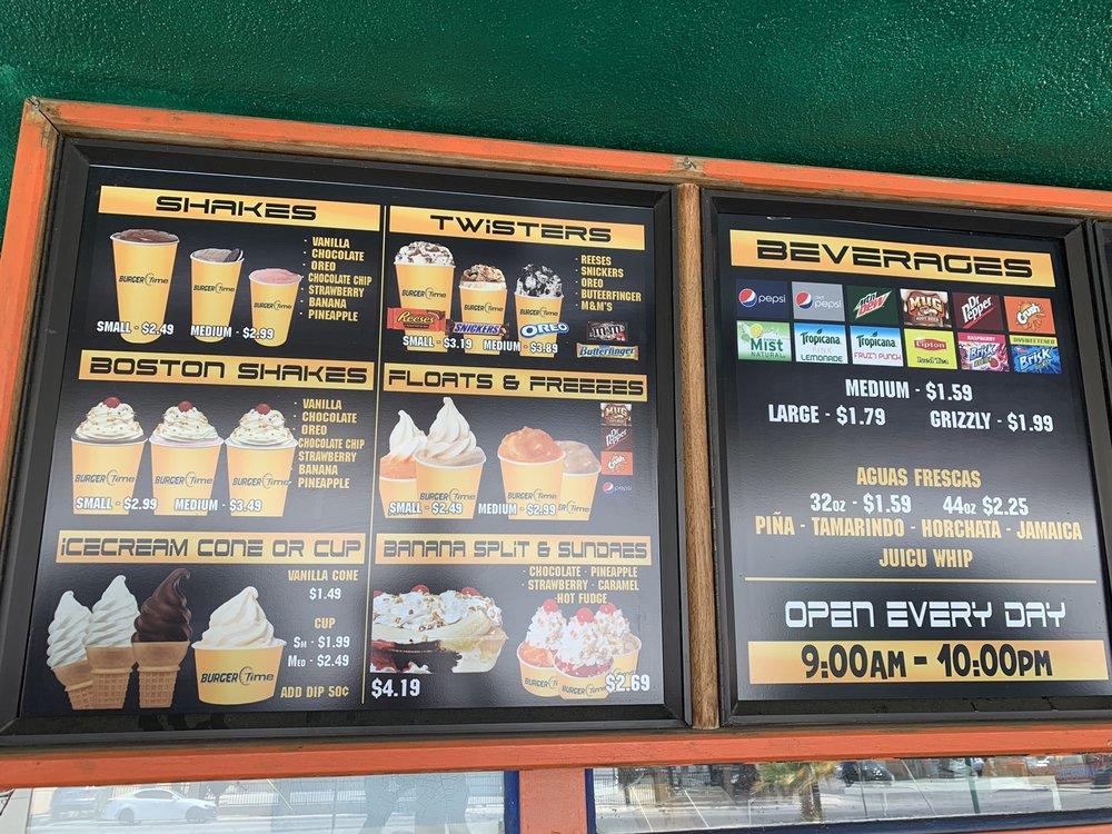 Menu at Burger Time restaurant, Arvin