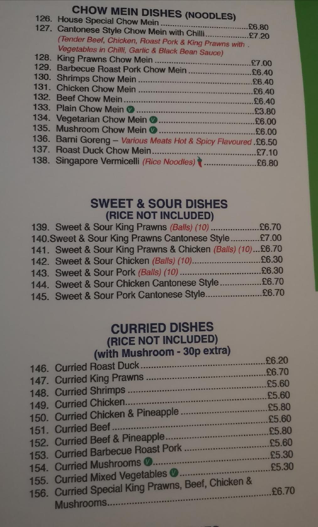 Menu at Chung's Cottage, Old Dalby