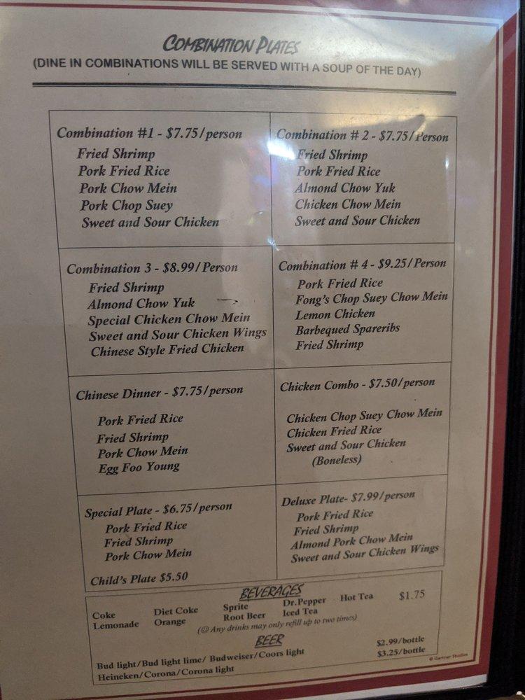 Menu at Fong's Chinese Restaurant, Fresno