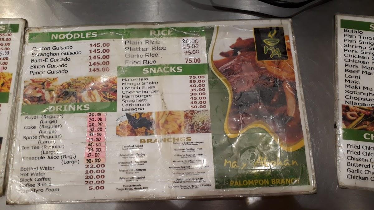 Menu at May Abohan restaurant, Palompon