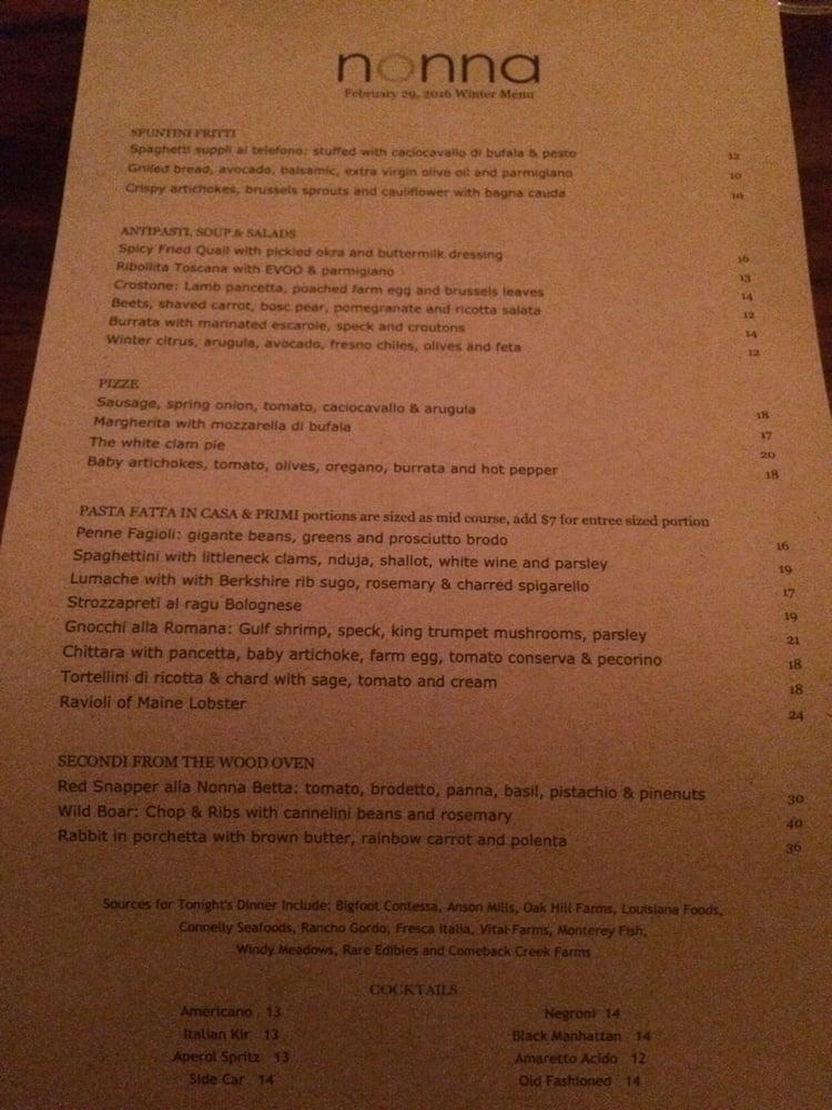 Menu at Nonna pub & bar, Dallas