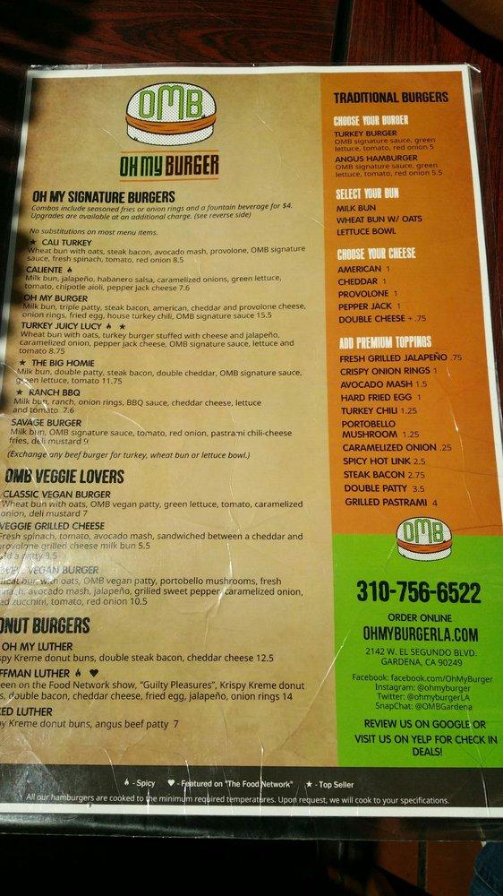 Menu at Oh My Burger restaurant, Gardena, W El Segundo Blvd