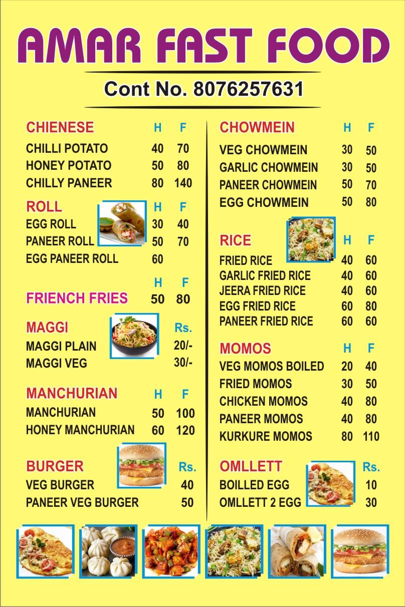 Menu at Amar Fast Food, Noida, Society Gate