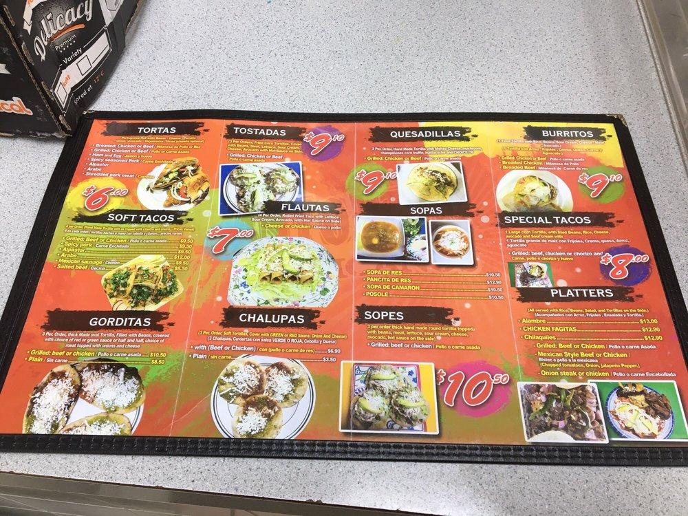 Menu at Antojitos Mexicanos restaurant, Roselle