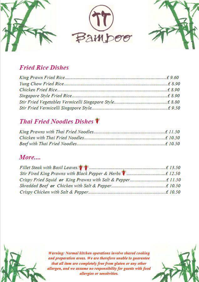 Menu at Bamboo Chinese & Thai Restaurant, Cockermouth