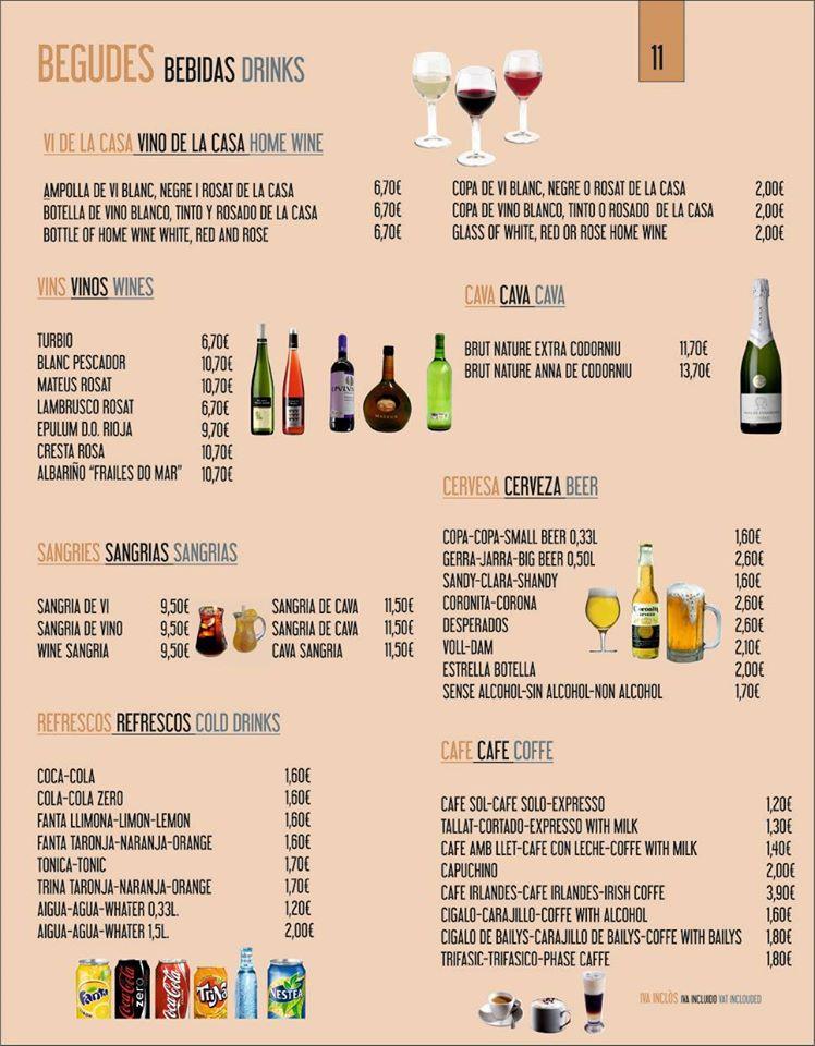Menu at Bar Restaurant Aruba, Malgrat de Mar