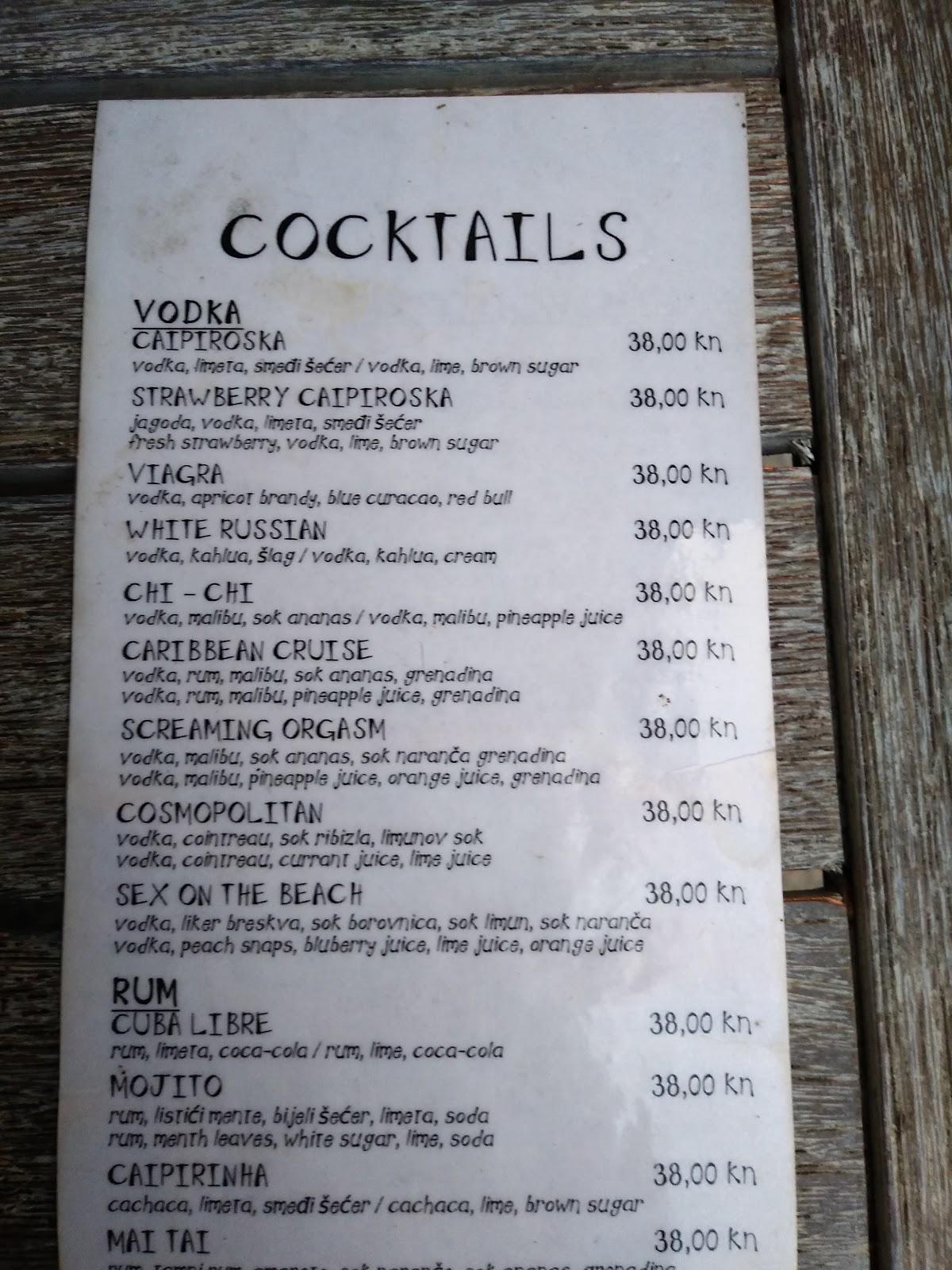 Menu au Beach Bar Slamni, Klimno