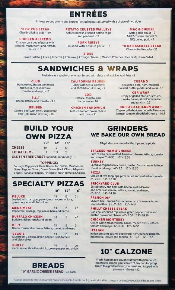 Menu at Brickyard pub & bar, Stanton