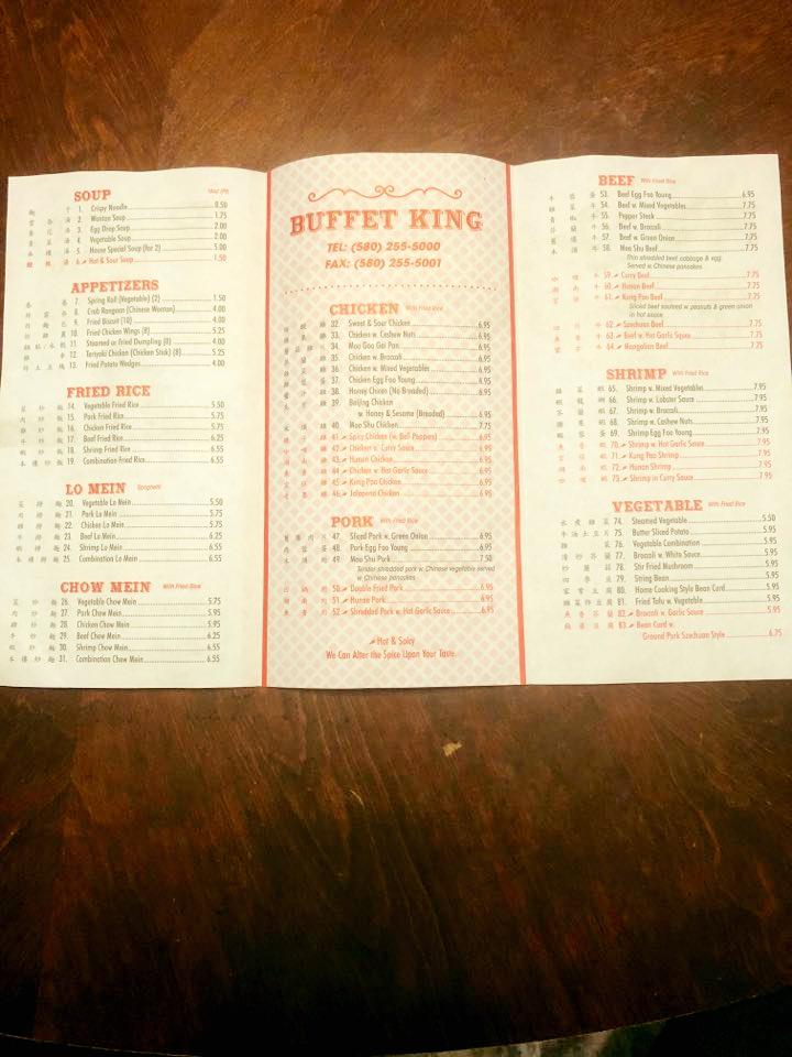Menu at Buffet King restaurant, Duncan