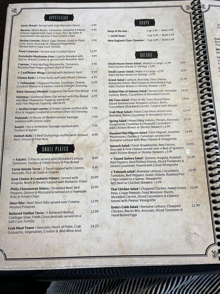 Menu at Emle's Restaurant, Los Angeles