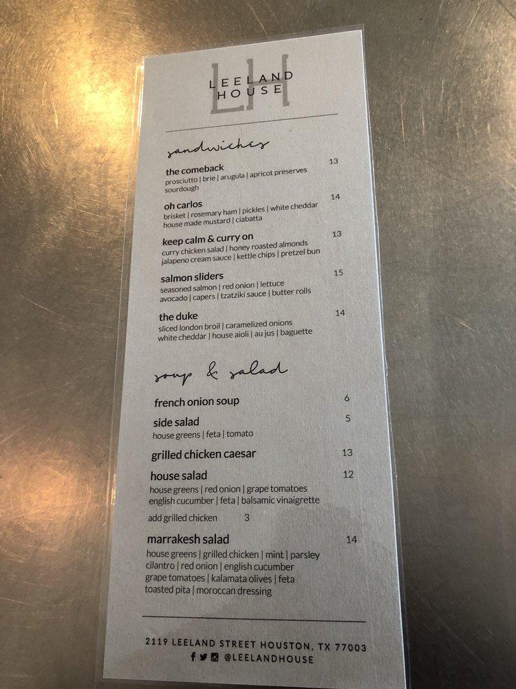 Menu at Leeland House pub & bar, Houston
