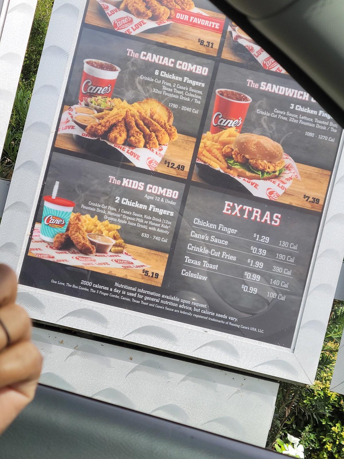 Menu at Raising Cane's Chicken Fingers fast food, San Antonio, Potranco Rd