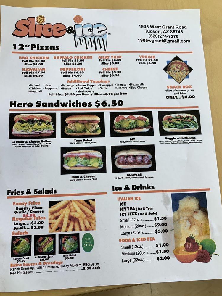 Menu at Slice and Ice pizzeria, Tucson