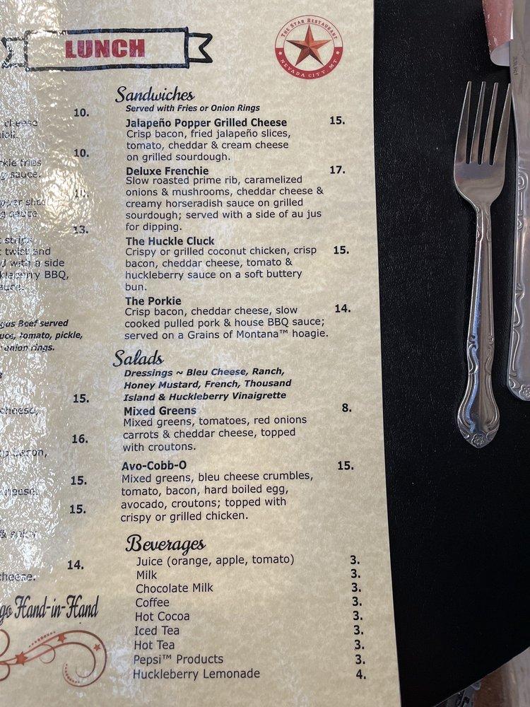 Menu at The Star Restaurant, Virginia City