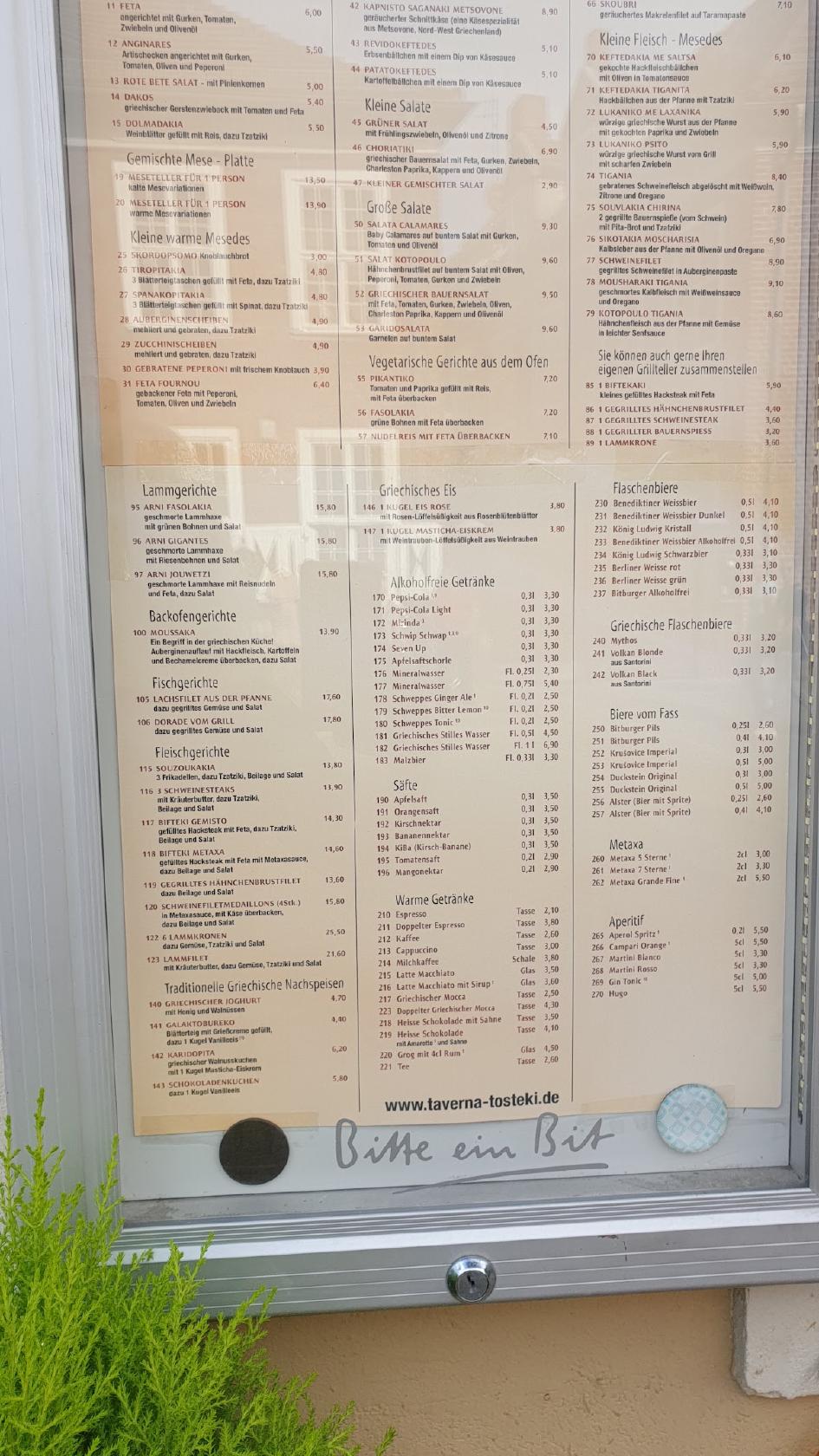 Speisekarte von Taverna To Steki restaurant, Potsdam