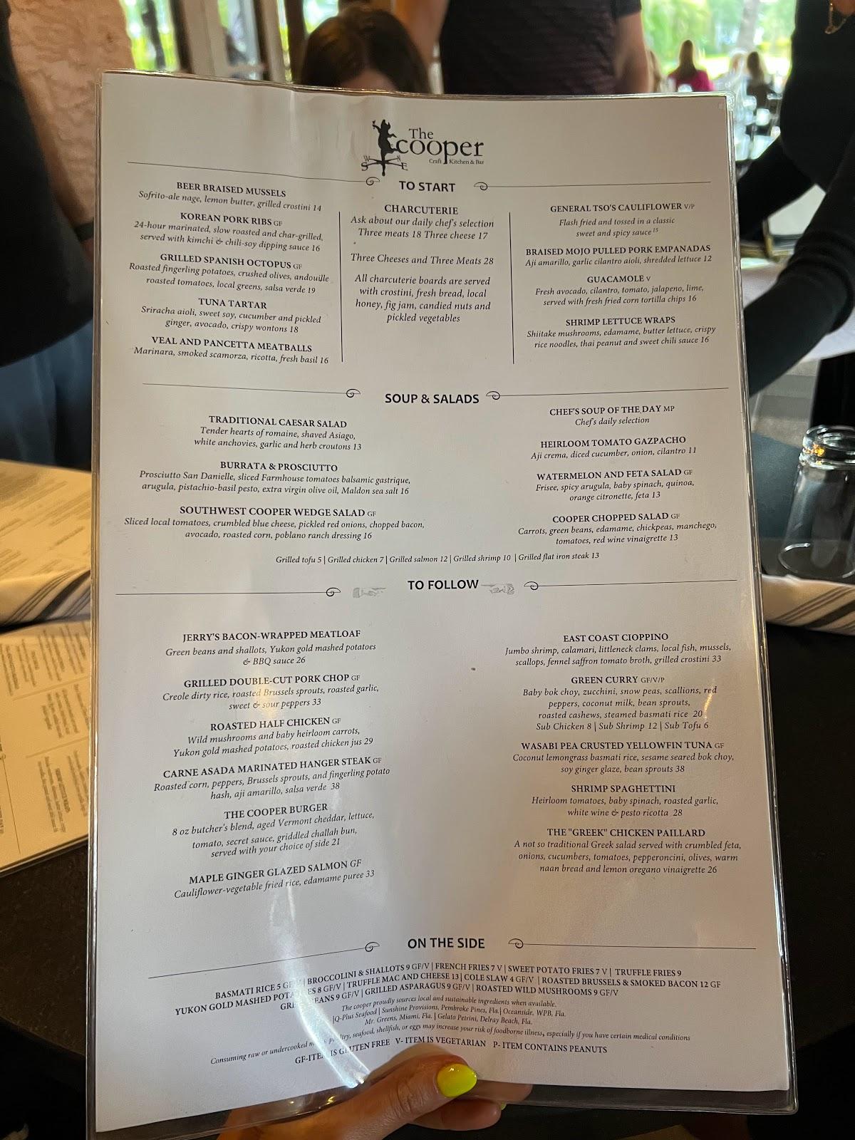 Menu at The Cooper pub & bar, Palm Beach Gardens