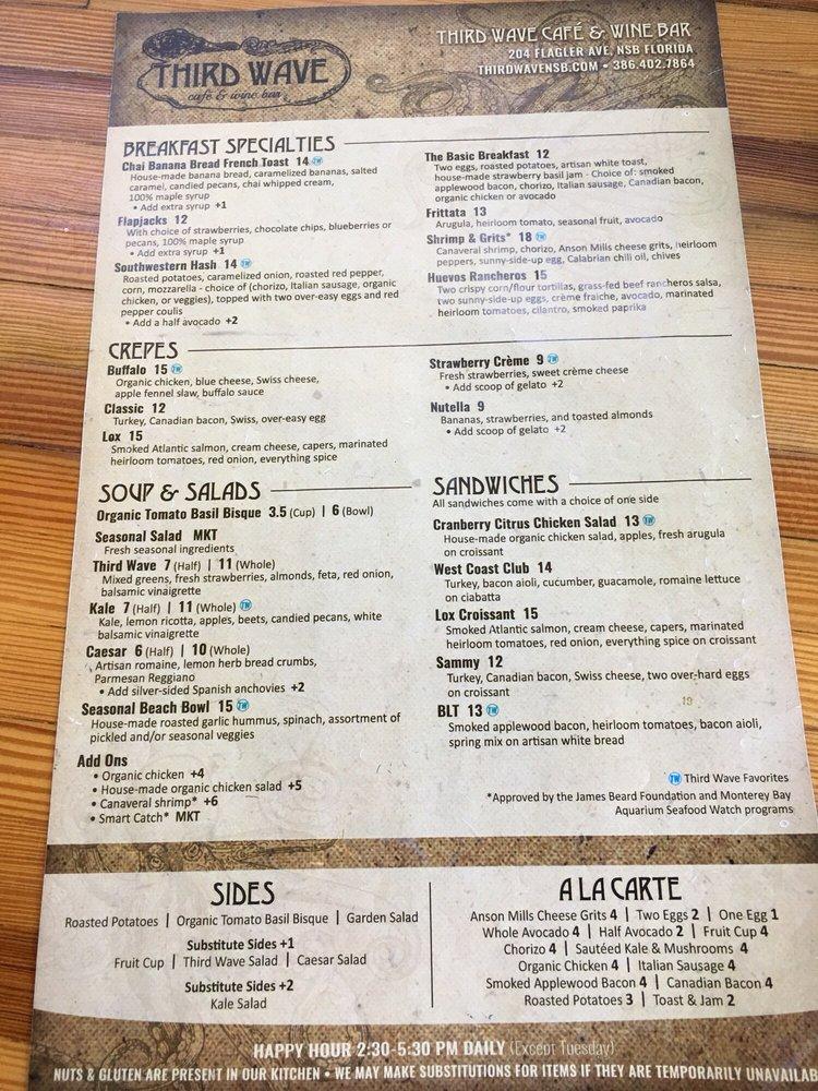 Menu at Third Wave Cafe & Wine Bar, New Smyrna Beach