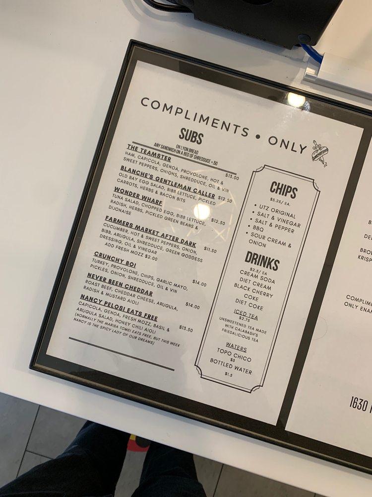 Menu at Compliments Only, Washington