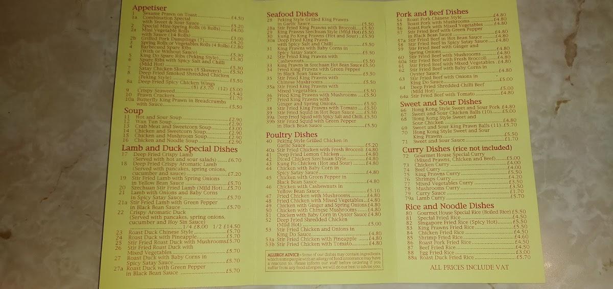 Menu at Gourmet China Cook fast food, London