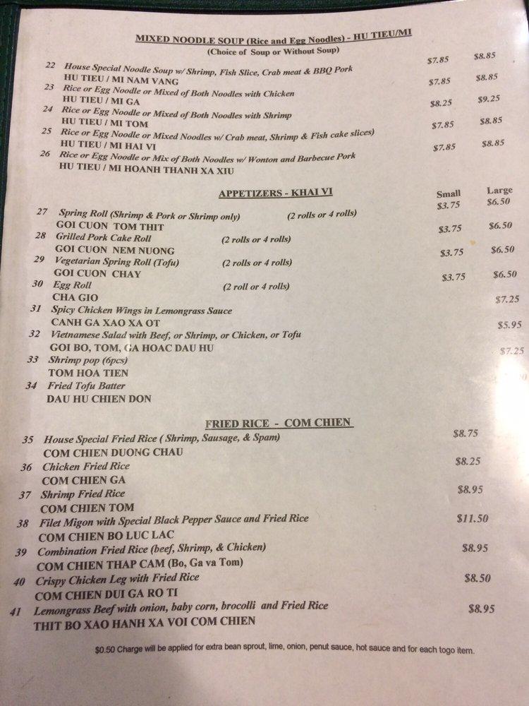 Menu at Pho Vy Restaurant, Bakersfield, 333 Union Ave