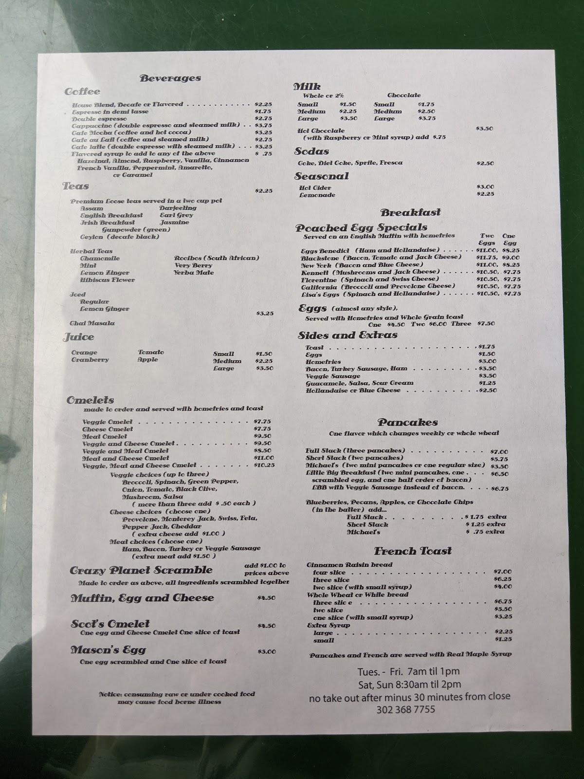 Menu at Sinclair's Cafe Ltd, Newark
