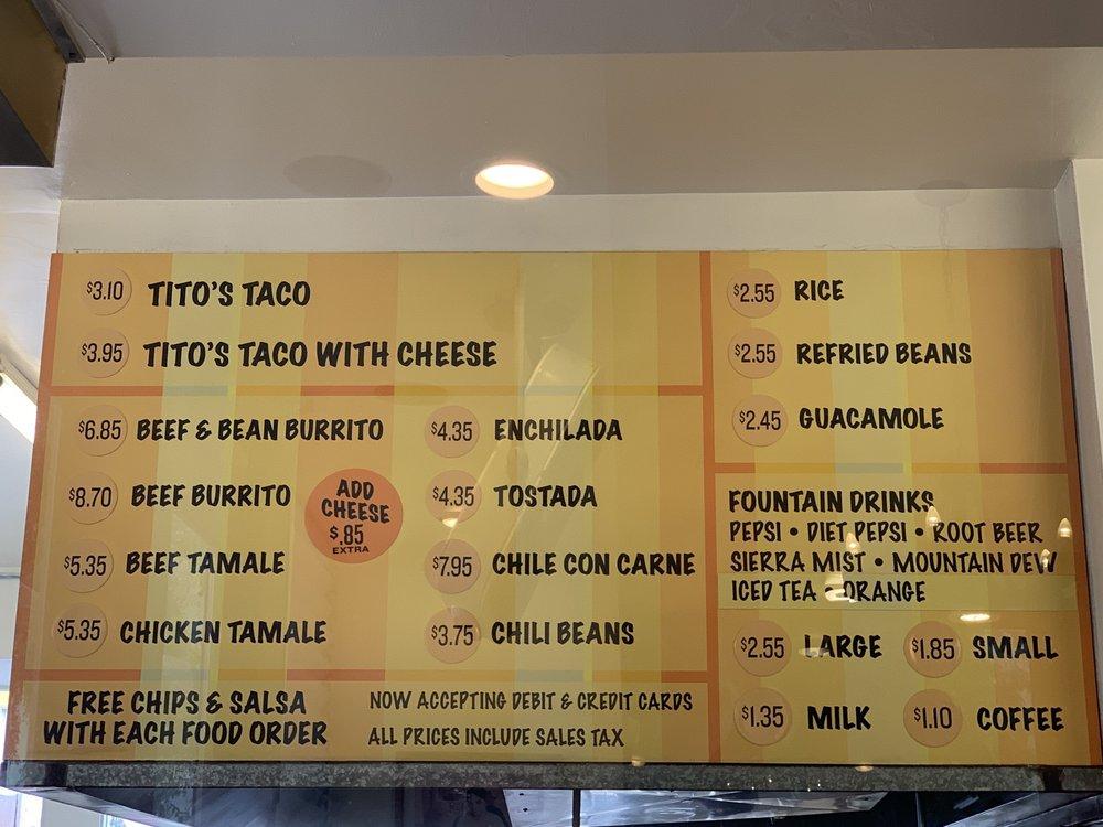 Menu at Tito’s Tacos restaurant, Culver City