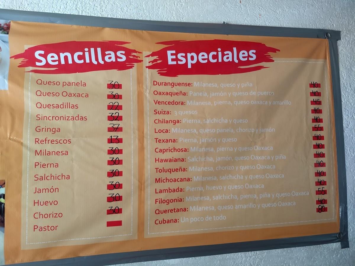Menu at Tortas Filos, Santiago de Querétaro, Calz. Colón 11