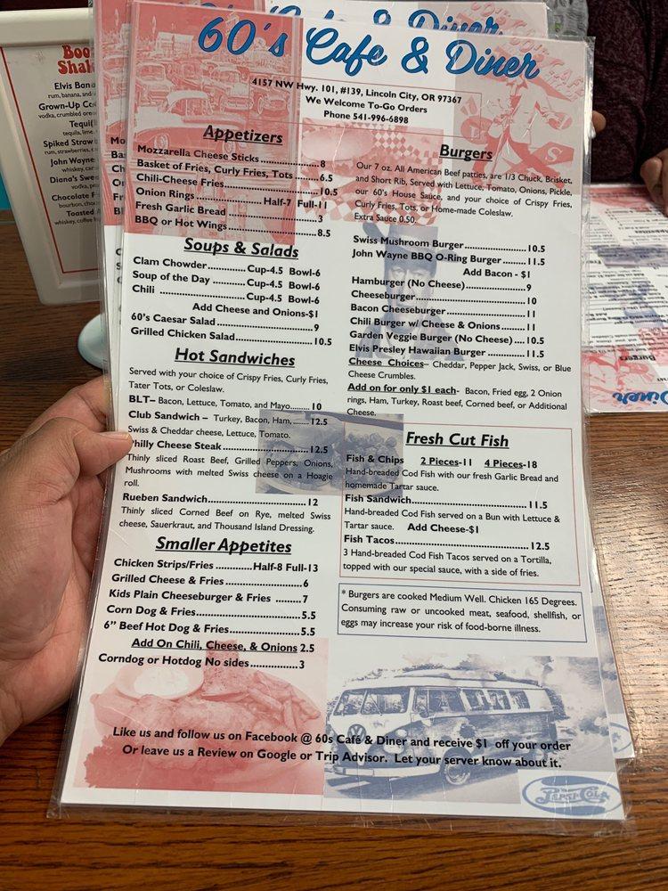 Menu at 60's Cafe & Diner, Lincoln City