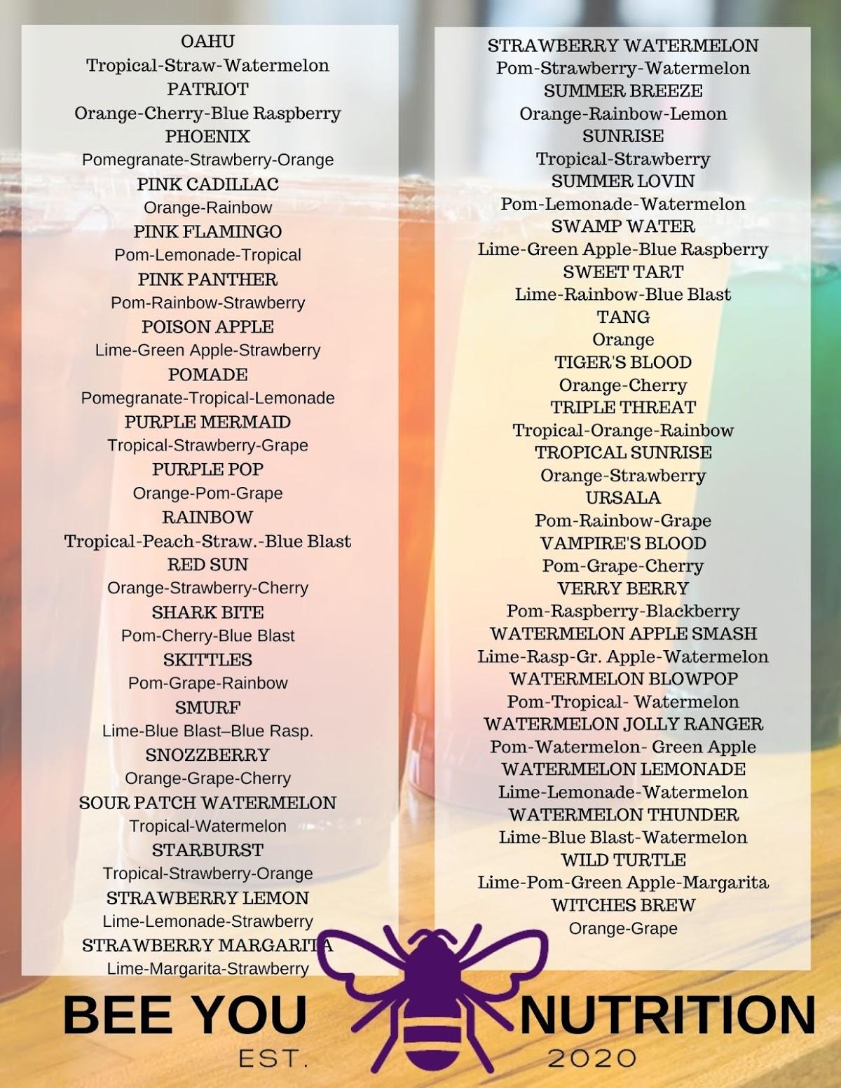 Menu at Cafe Bee You, Baldwinsville