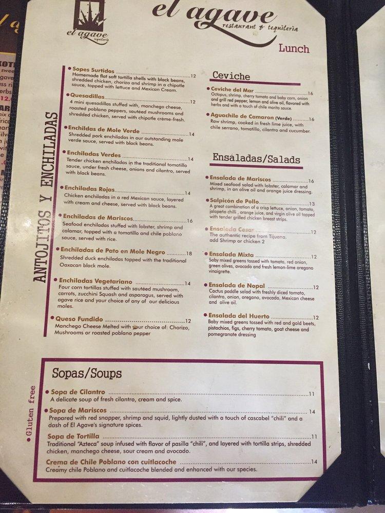 Menu at El Agave Restaurant & Tequileria, San Diego