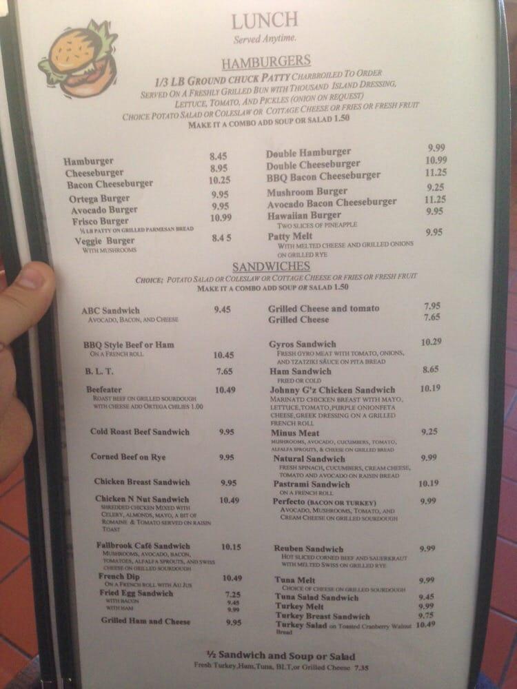 Menu at Fallbrook Cafe, Fallbrook, 739 E Mission Rd