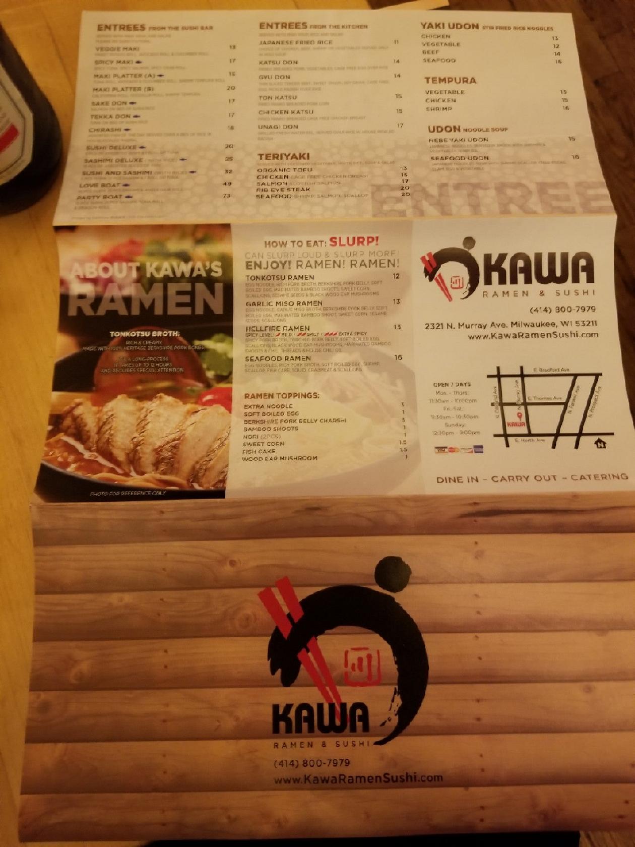 Carta del restaurante Kawa Ramen and Sushi 川ラーメンと寿司 East Side, Milwaukee