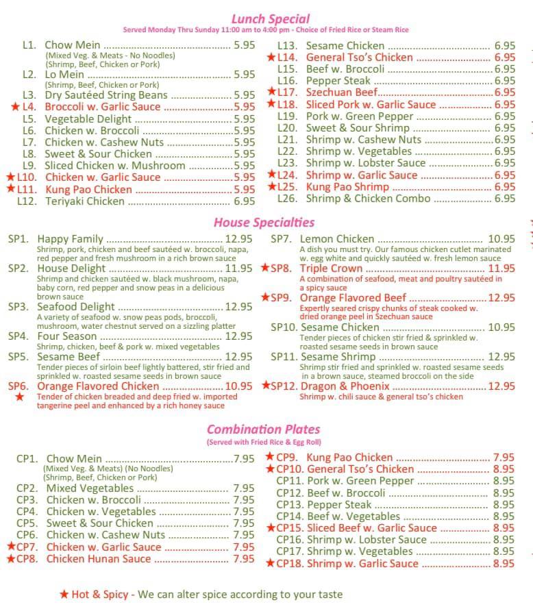 Menu at New Century Chinese Buffet restaurant, Monaca