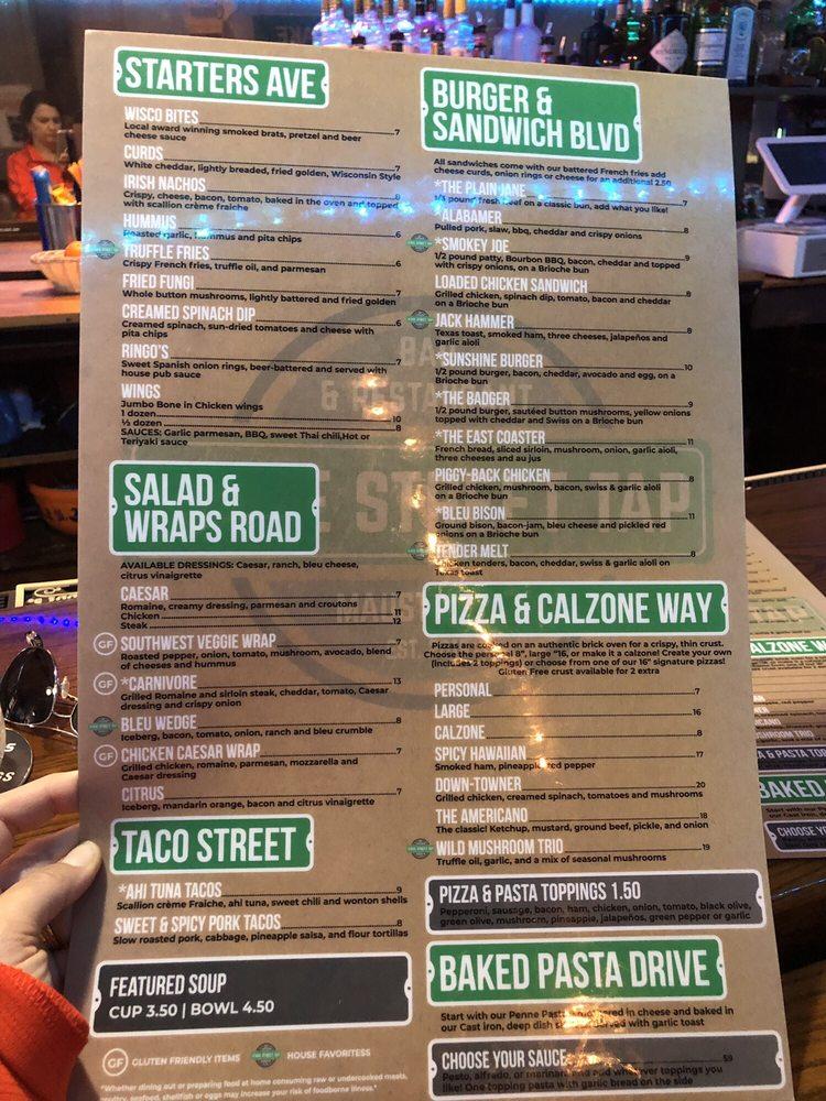 Menu at State Street Tap pizzeria, Mauston