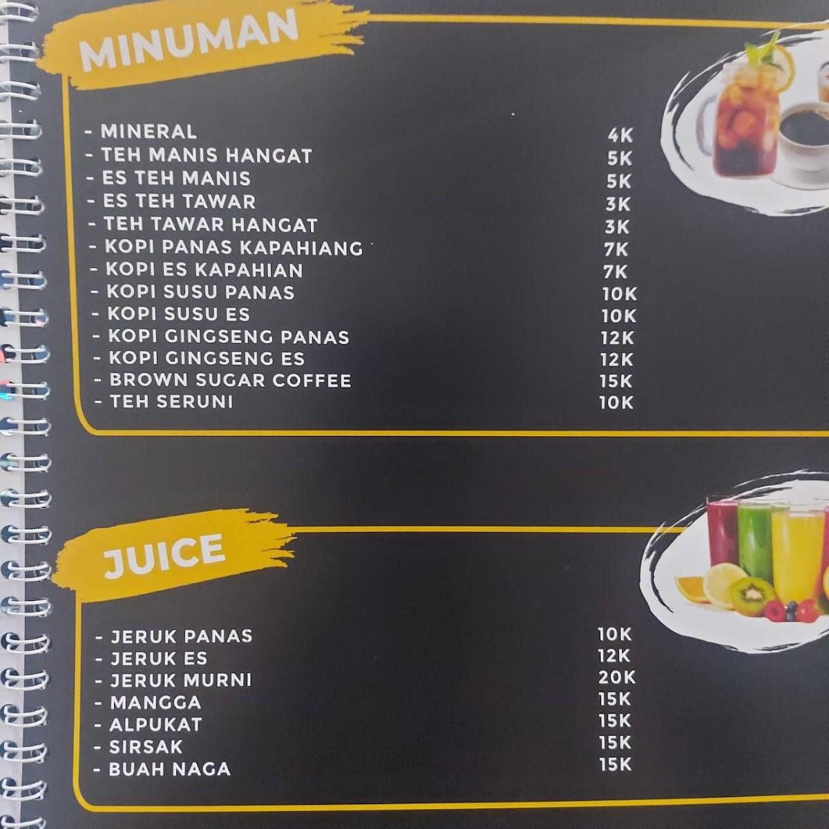Carta del restaurante Warkop Popo Cin, Padang