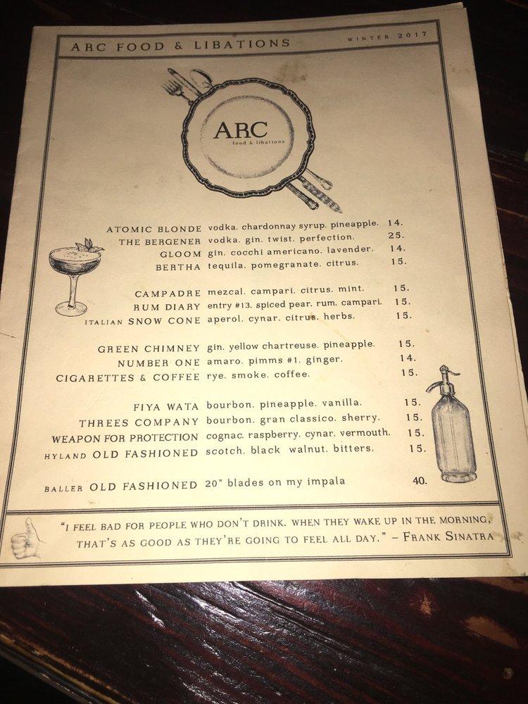Menu at Arc Food & Libations pub & bar, Costa Mesa