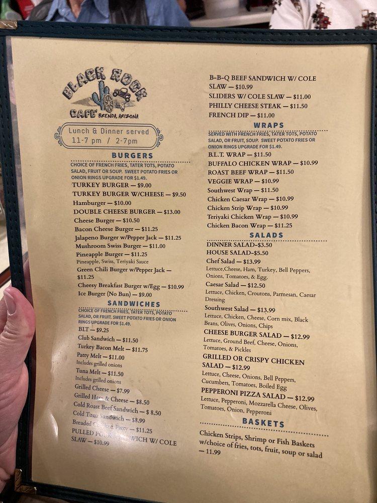 Menu at Black Rock Cafe, Brenda, US-60