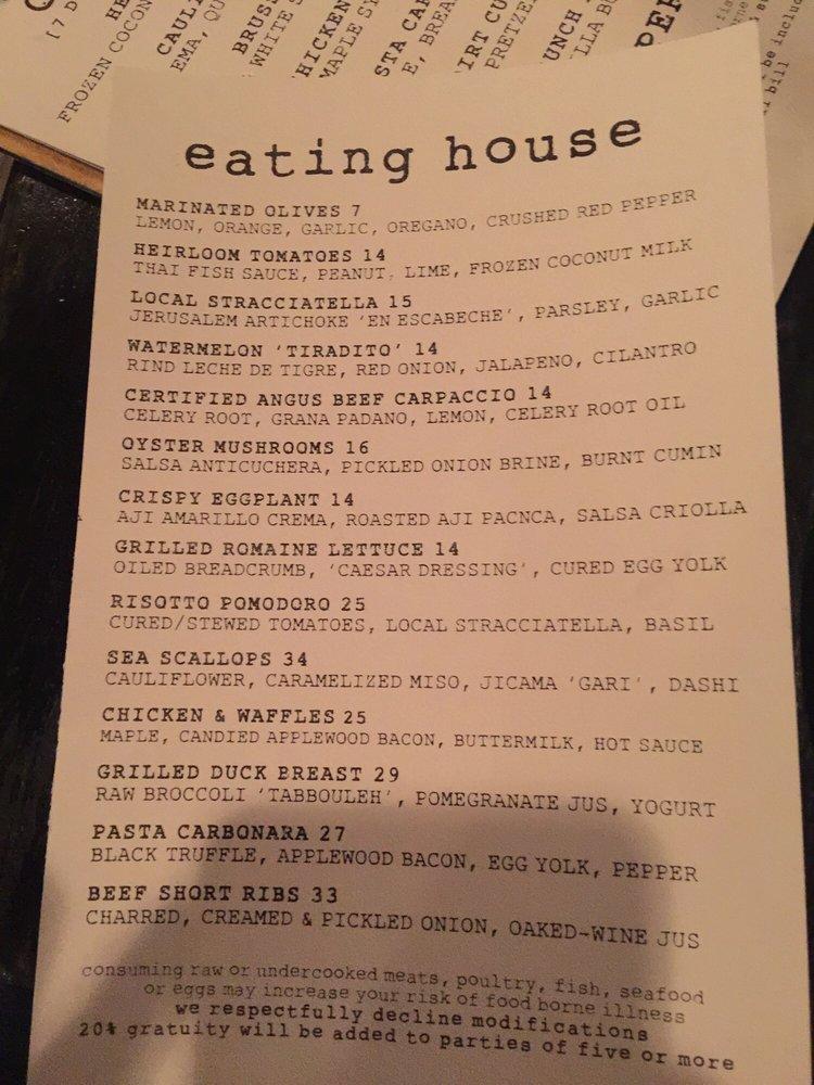 Menu at Eating House Miami restaurant, Coral Gables