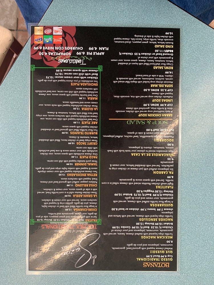 Menu at El Sazón Tex Mex Restaurant, Rhome